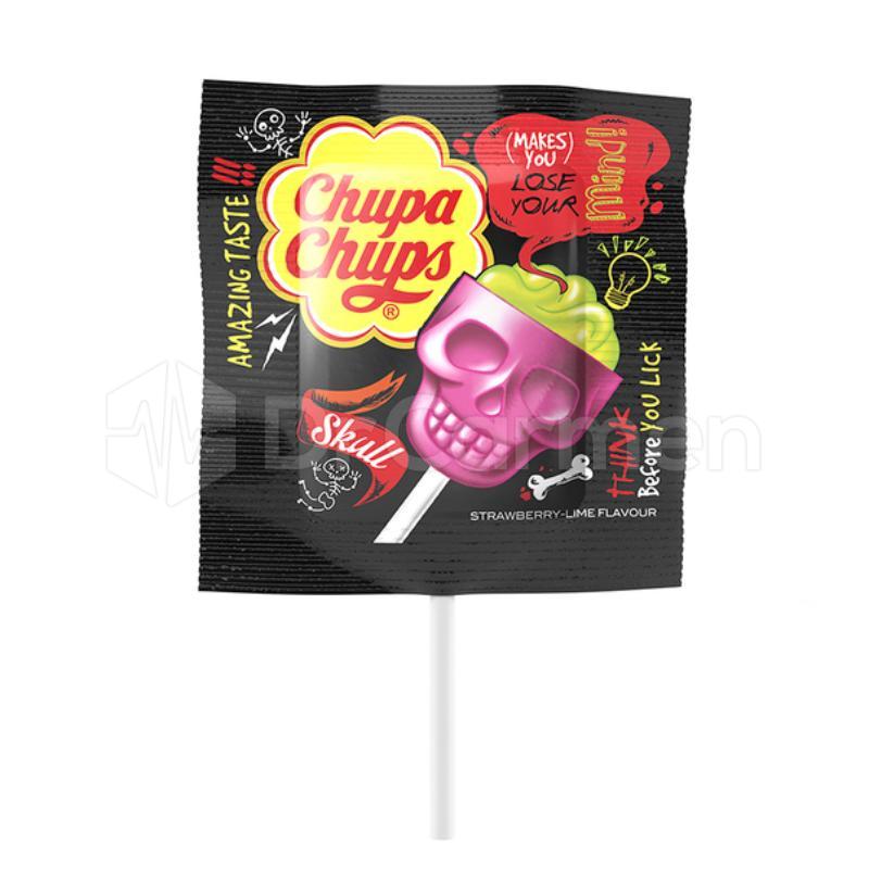 Acadele Chupa Chups 3d Skull cu Aroma de Capsuni si Lime, 45 x 15 g