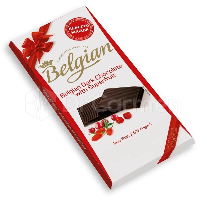 Ciocolata Neagra Belgian cu Fructe, Continut Redus de Zahar, 100g